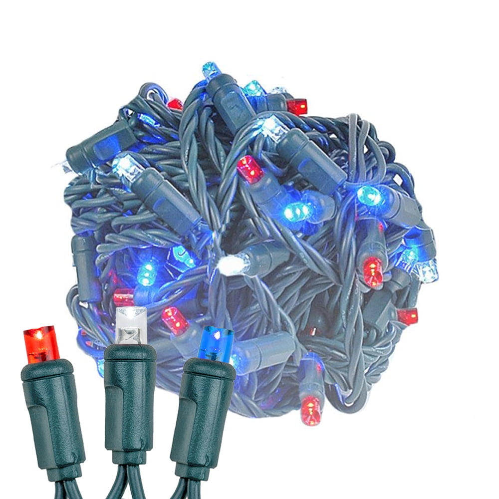 Novelty Lights 25FT 50 Light LED Red/White/Blue, Outdoor String Lights ...