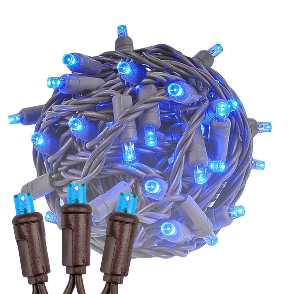 Novelty Lights 50 Light Blue LED Christmas Mini Light Set (Brown Wire ...