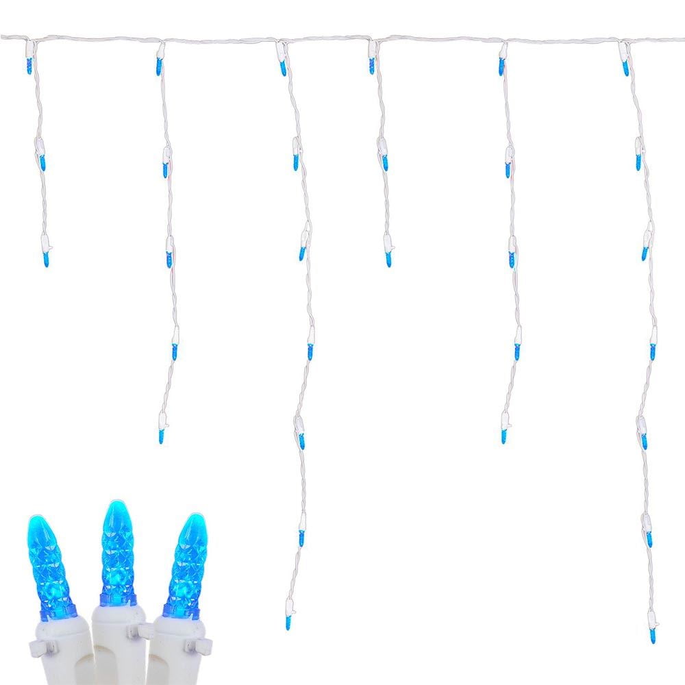 Novelty Lights Blue M5 LED Icicle Lights on White Wire 150 Bulbs ...
