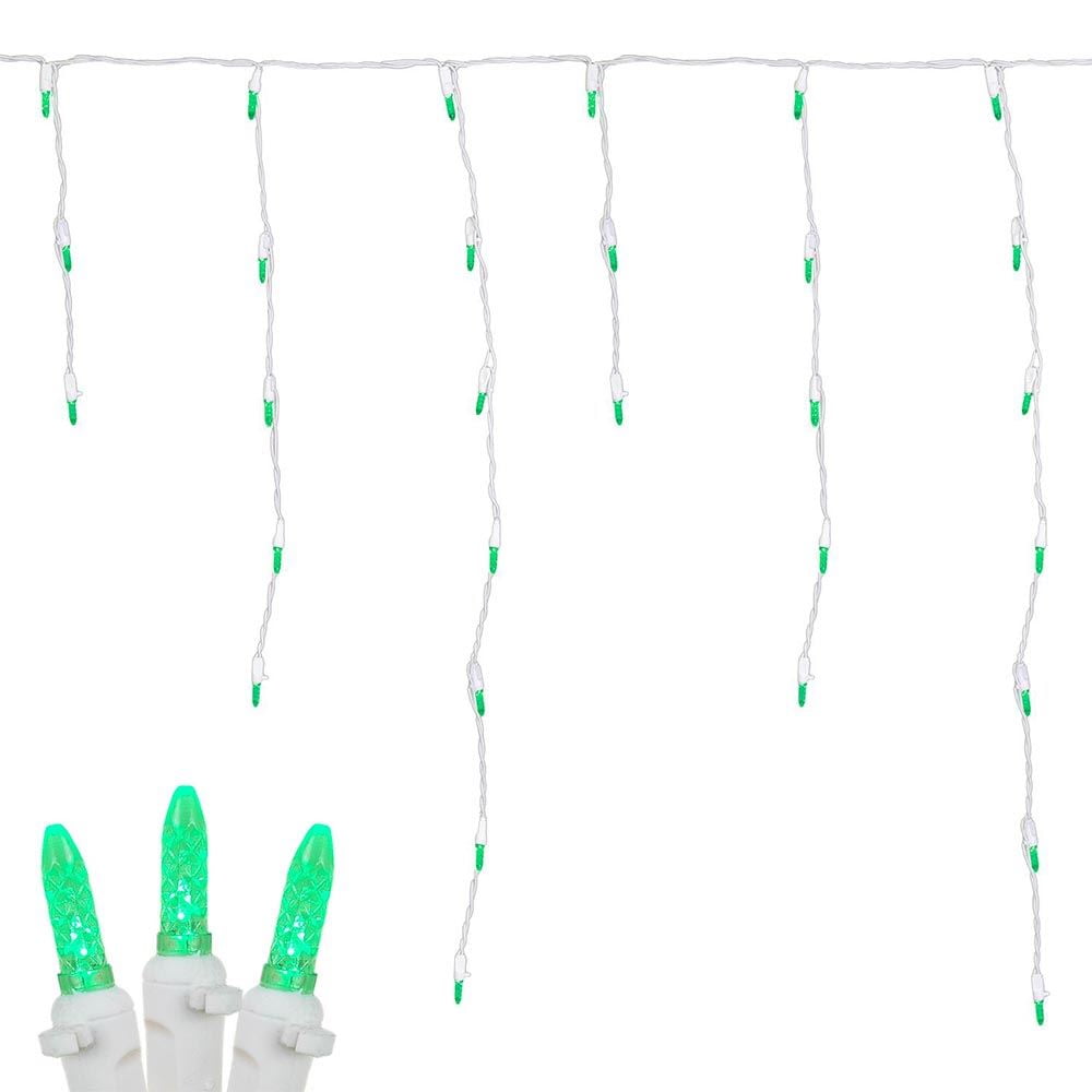 Novelty Lights Green M5 LED Icicle Lights on White Wire 150 Bulbs ...