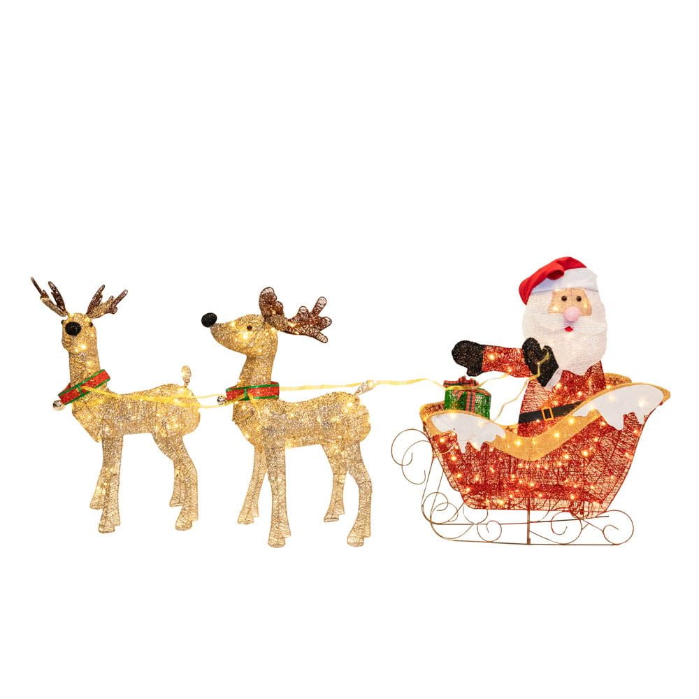 Novelty Lights LED Pre-Lit Santa in Sleigh with Reindeer Christmas Yard ...