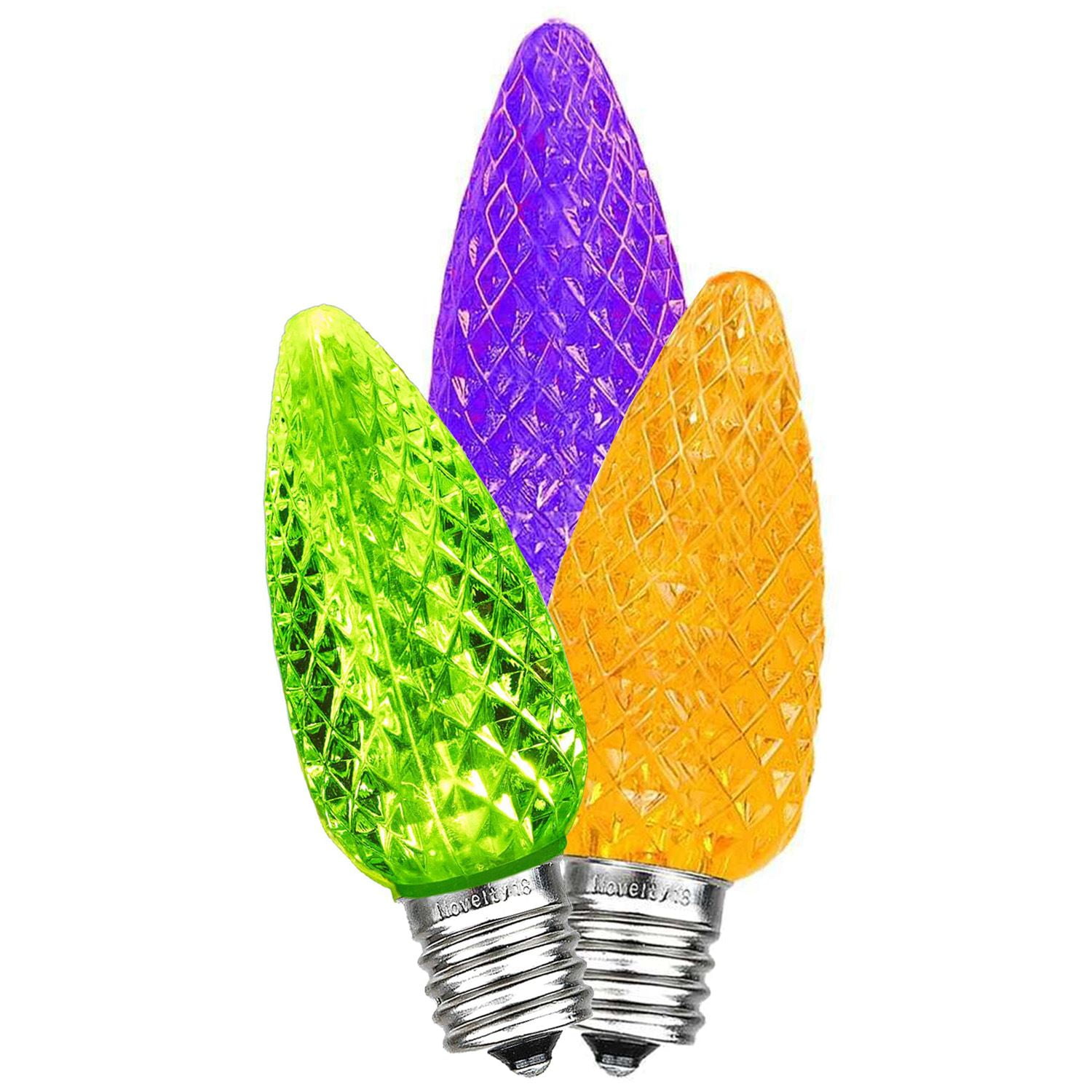 Novelty Lights Lime Green/Purple/Orange C9 LED Faceted Halloween ...
