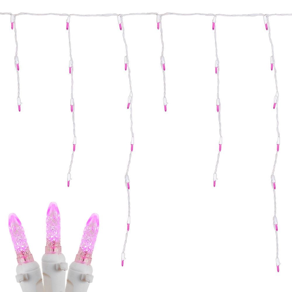 Novelty Lights Pink M5 LED Icicle Lights on White Wire 150 Bulbs ...