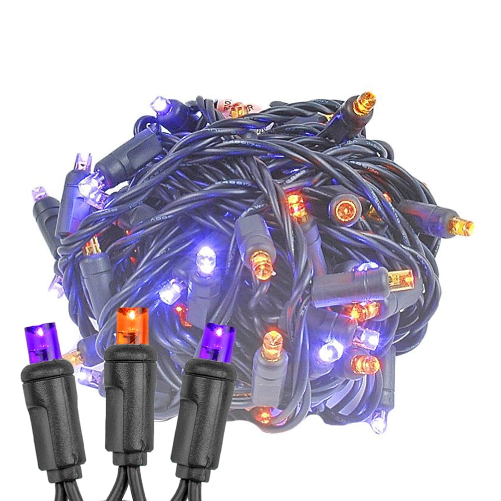 Novelty Lights Purple/Orange 100 LED Halloween Mini Light Set (Black ...
