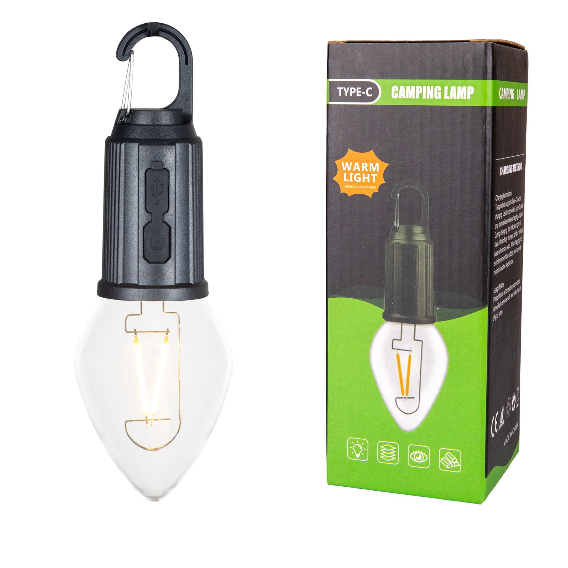 Festive Living Rechargeable Camp Light, Warm White LED Teardrop Bulb ...
