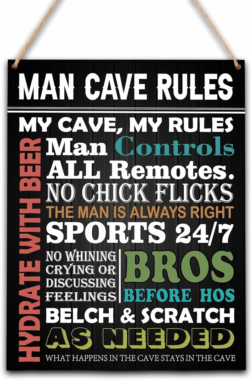 Novelty Man Cave Rules Wood Sign, Retro Wall Decor, Vintage Wall Art ...