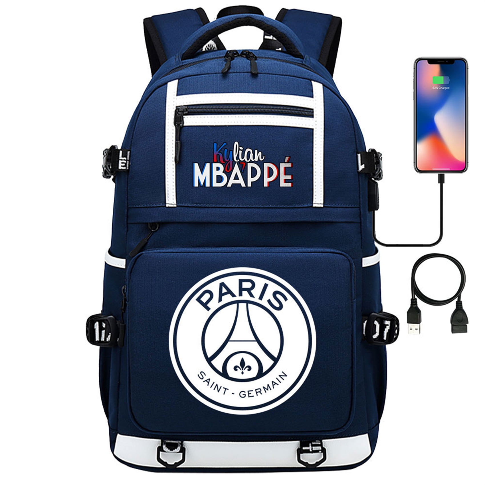 Novelty Mbappe Knapsack Durable Laptop Bag with USB Charging Port ...
