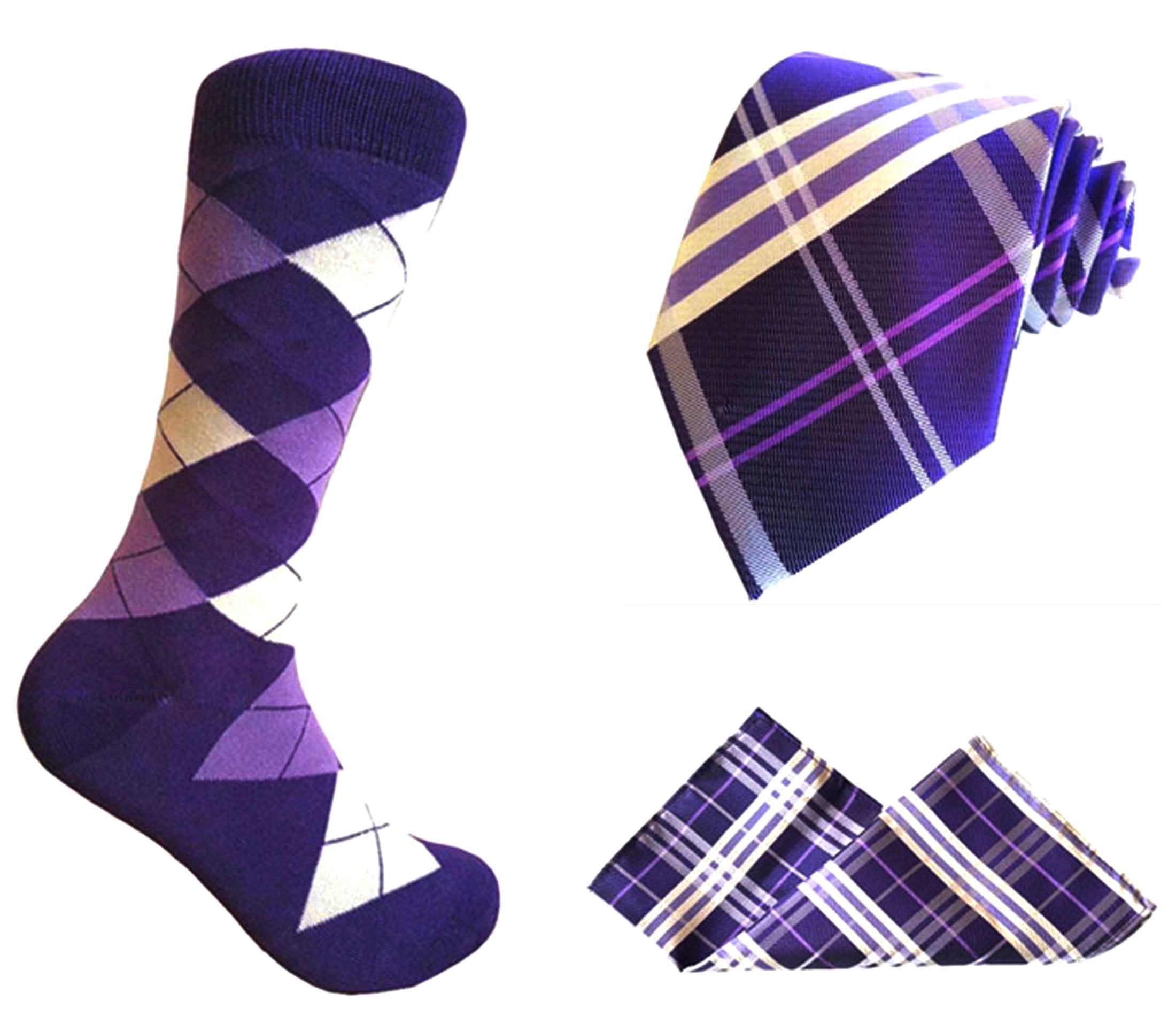 Novelty Men's Argyle Socks with Necktie and Pocket Square In Violet ...