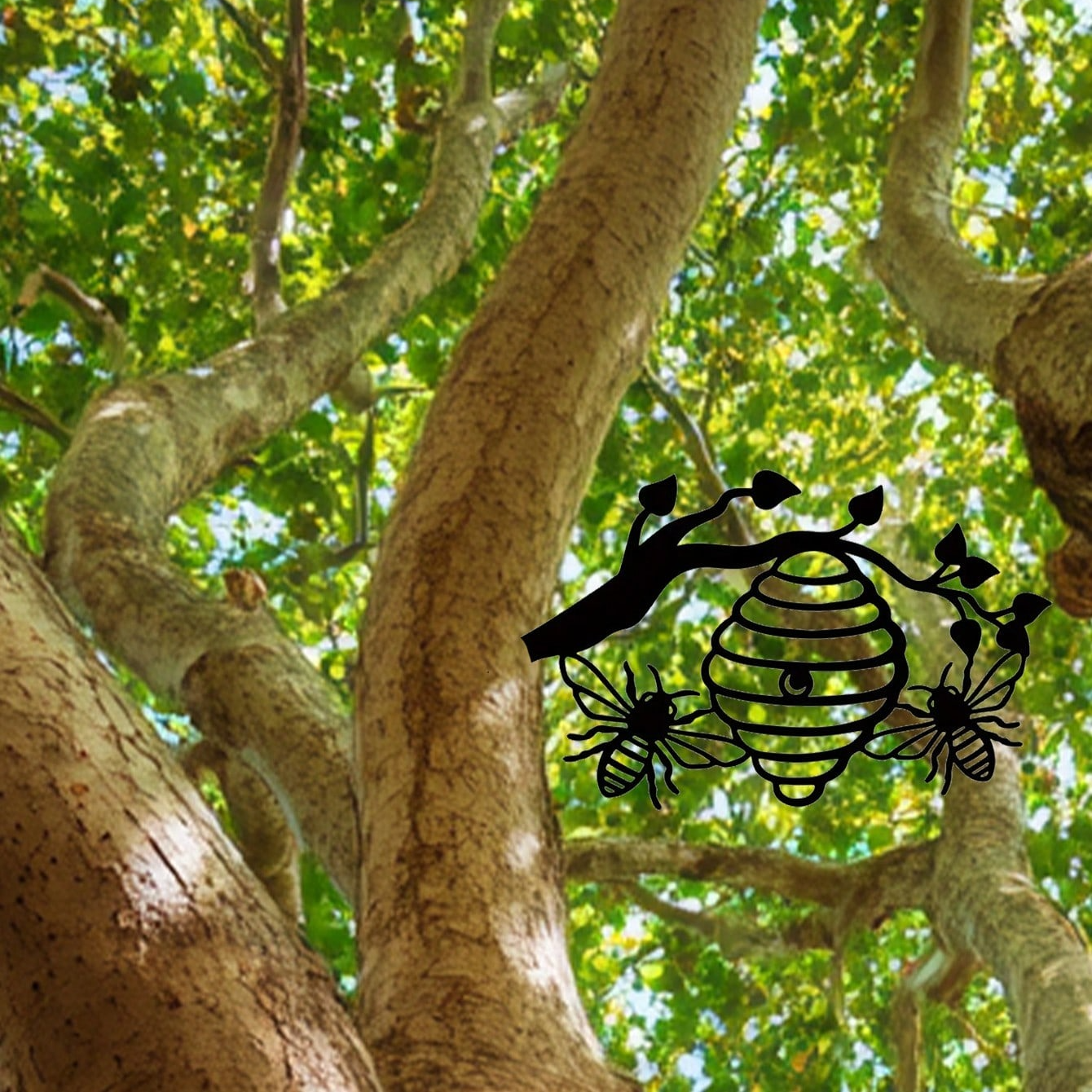 Novelty Metal Bee Hive Garden Decor - Honeycomb Wall Art with Tree ...