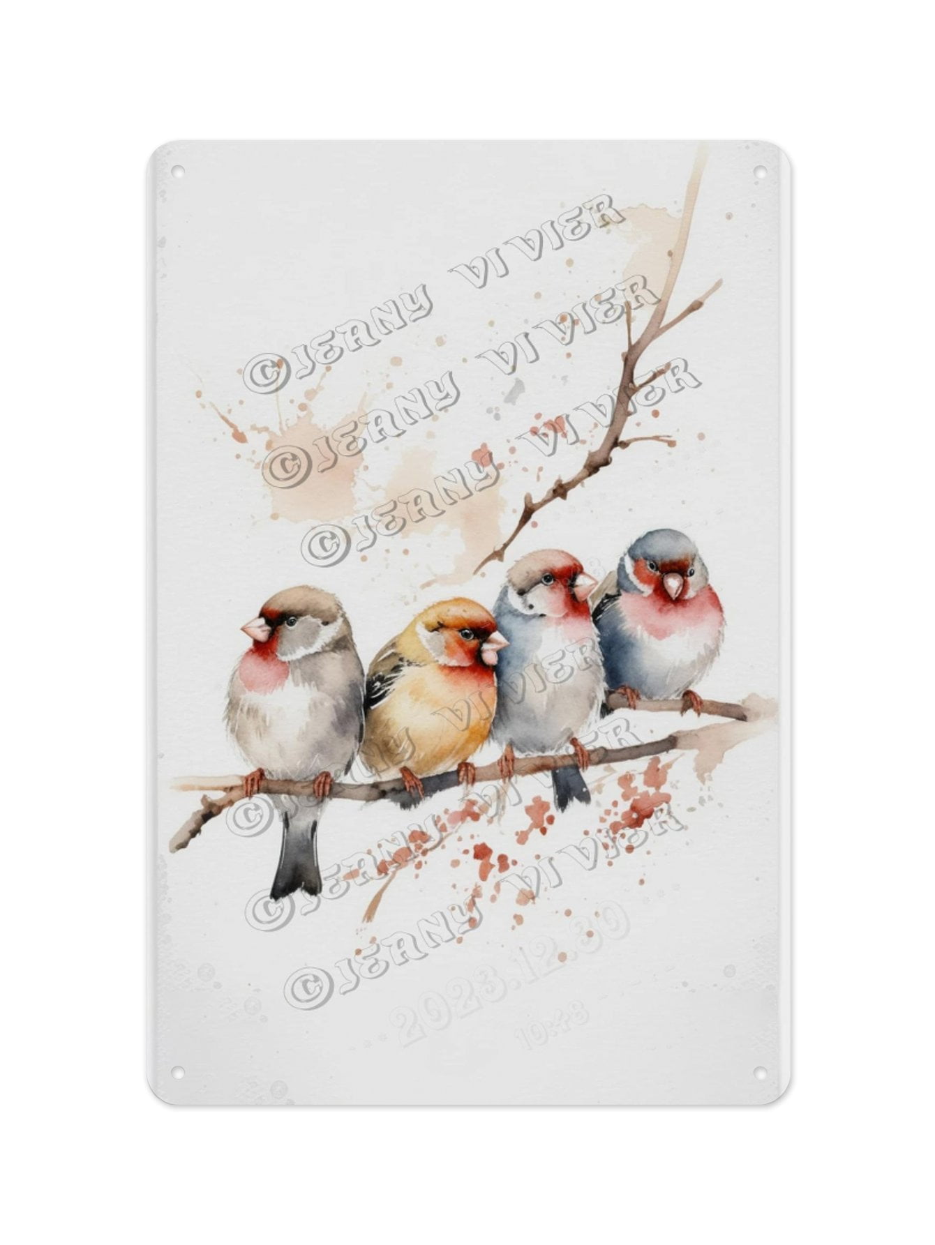 Novelty Metal Sign, Aluminum, 5.5 x 8 Inches, Watercolor Finches on The ...