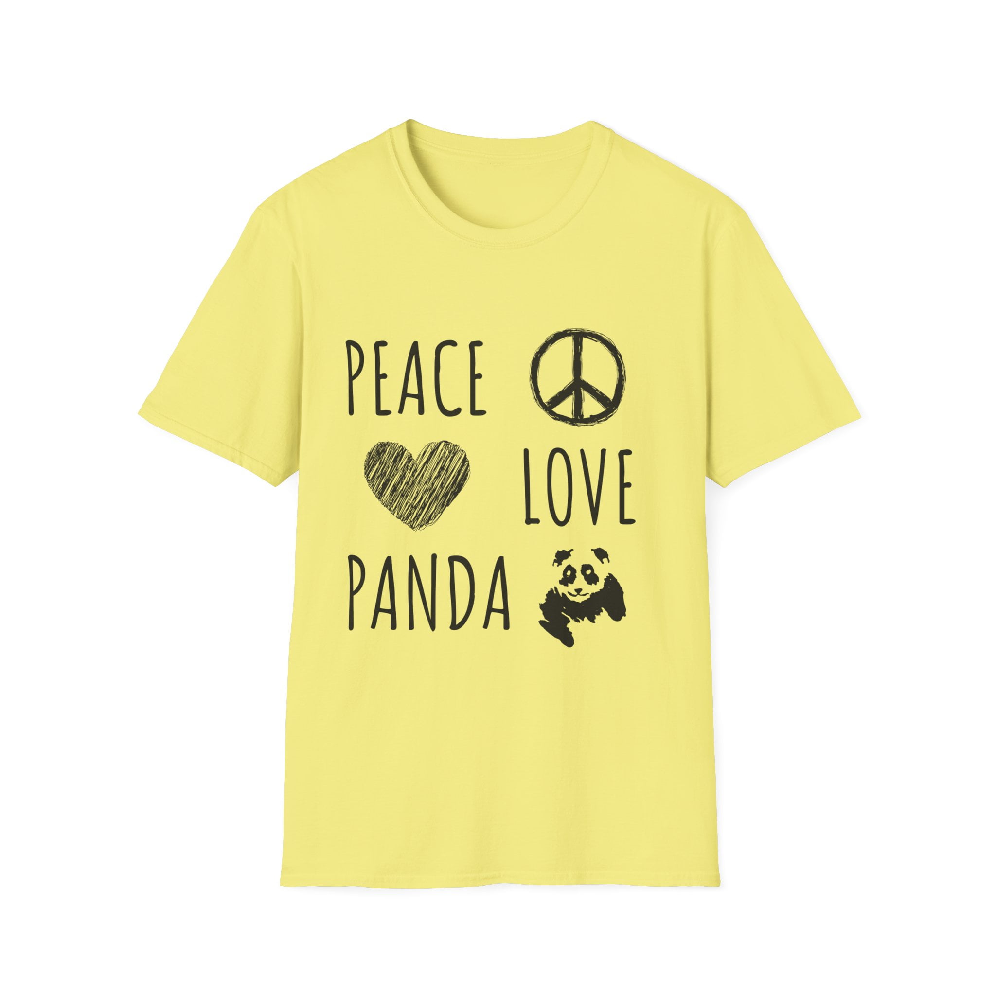 Novelty Peace Love Pandas Wellbeing Saying Unisex Softstyle T-Shirt ...