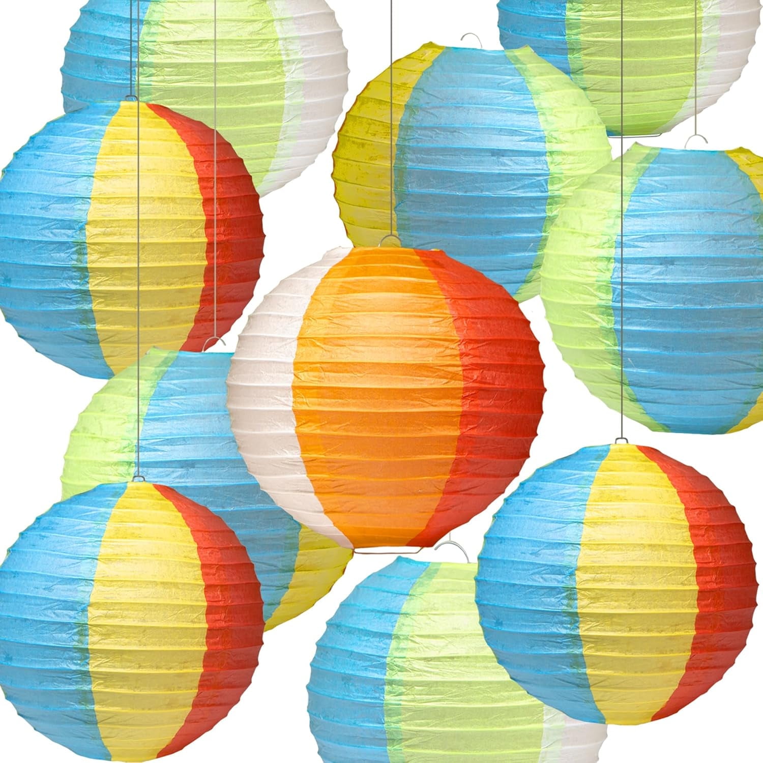 Novelty Place 10 Pack Colorful Hanging Paper Lanterns - 8" Beach Ball ...