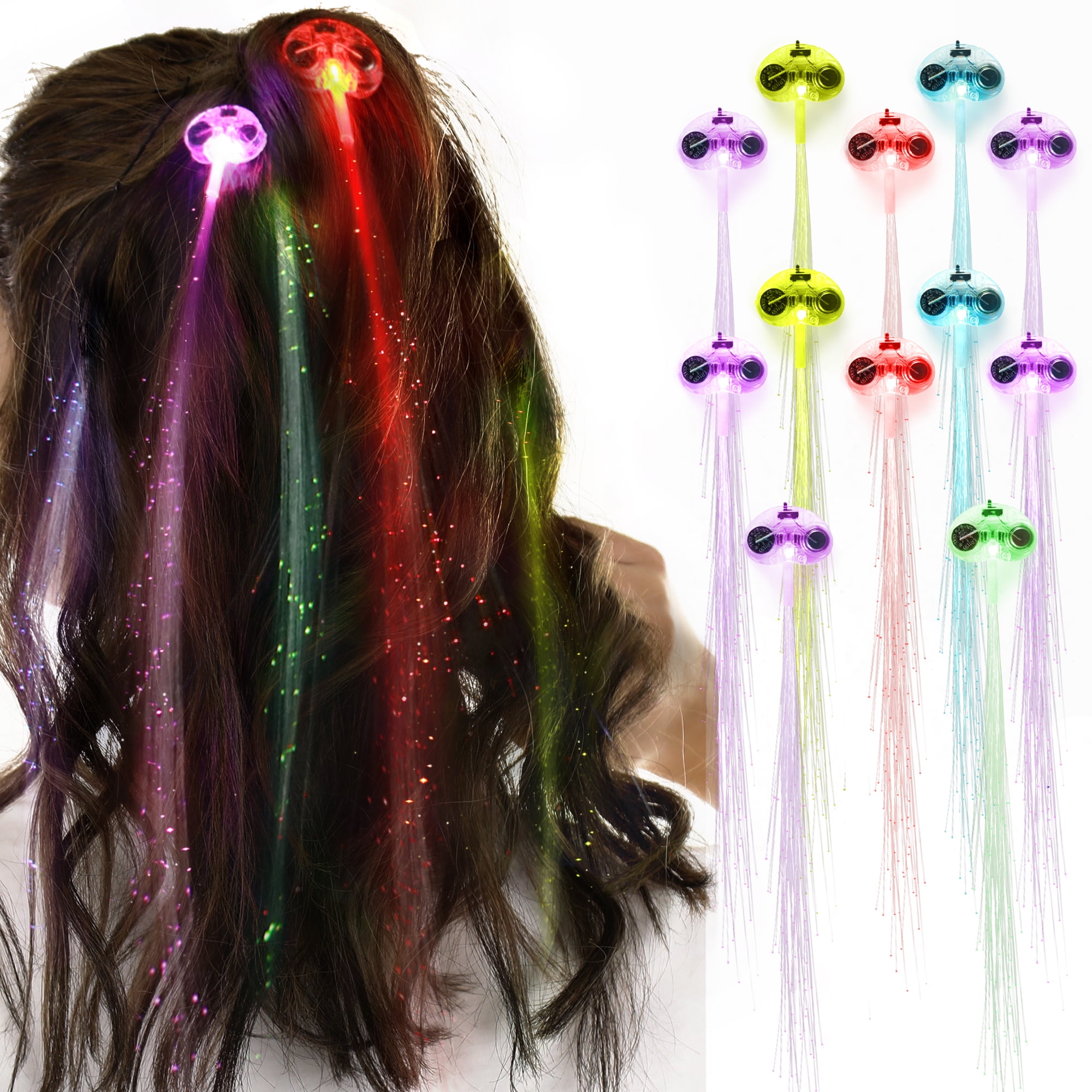 Novelty Place 12Pcs LED Hair Light Up Fiber Optic, LED Hair Extension ...