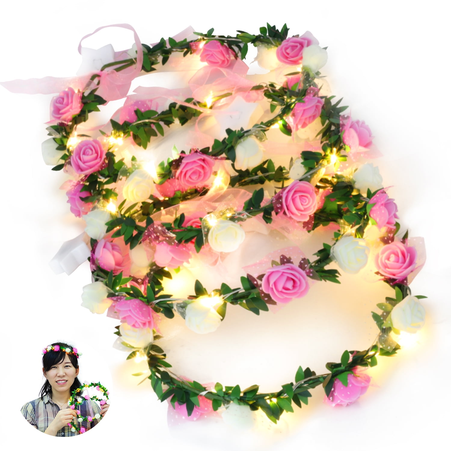 Novelty Place 4 Pack Light Up Flower Headband - LED Floral Head Crown ...