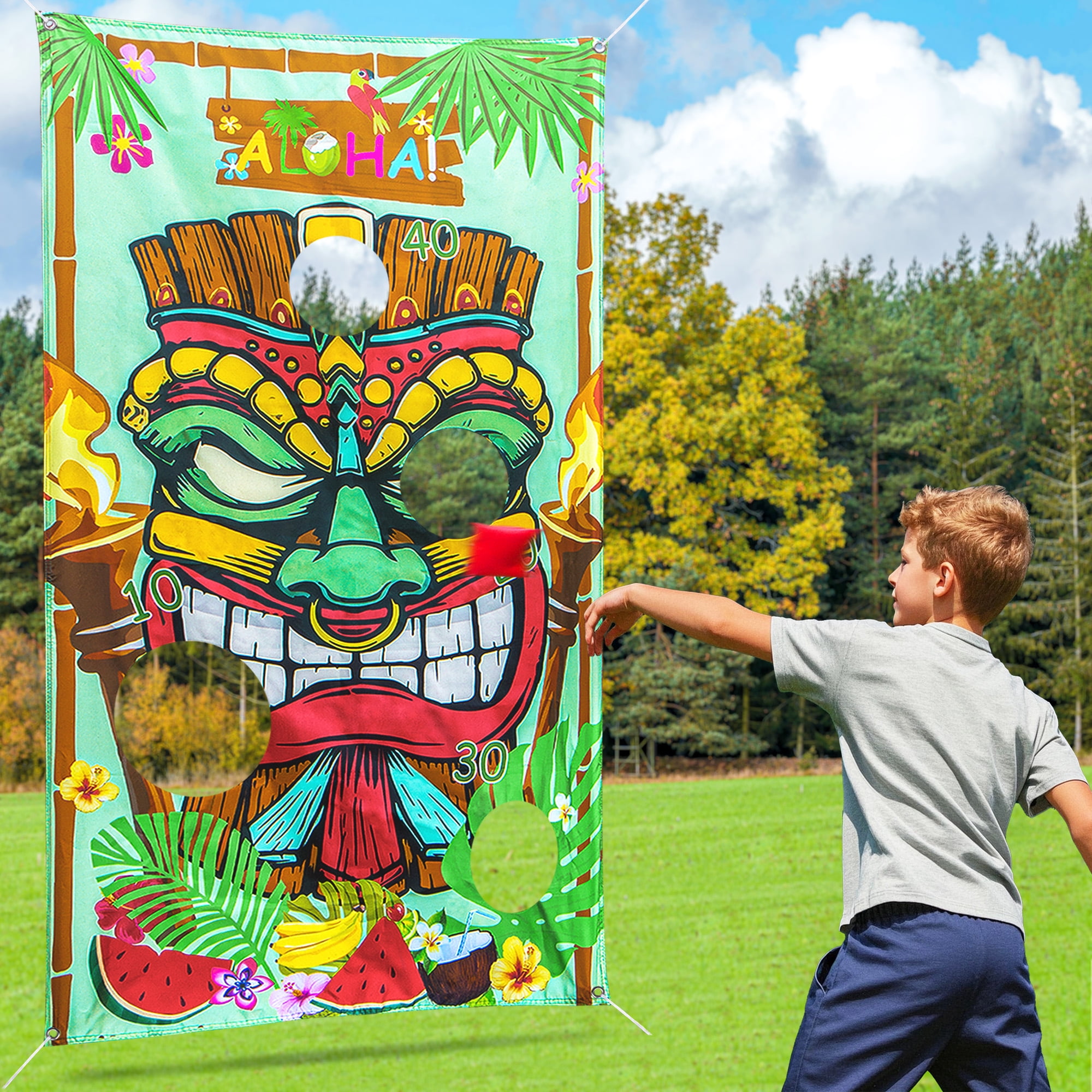 Novelty Place Hawaii Luau Party Toss Game Set Banner with 4 Bean Bags ...