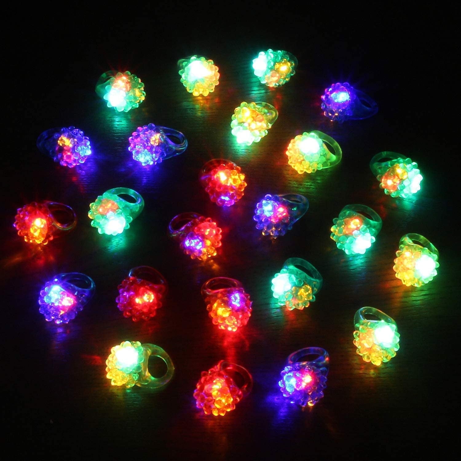 Novelty Place Flashing LED Bumpy Jelly Rings 24 Pack Light Up Finger ...