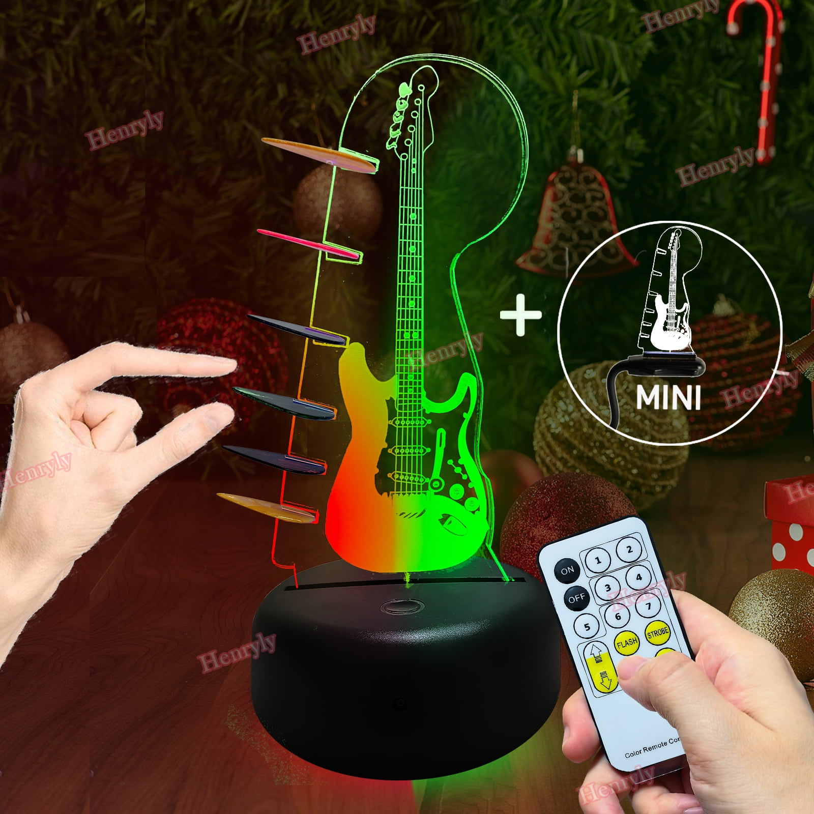 Novelty RGB Gradient Guitar Pick Holder & 3D Visual 7-Dual-Mixed Light ...
