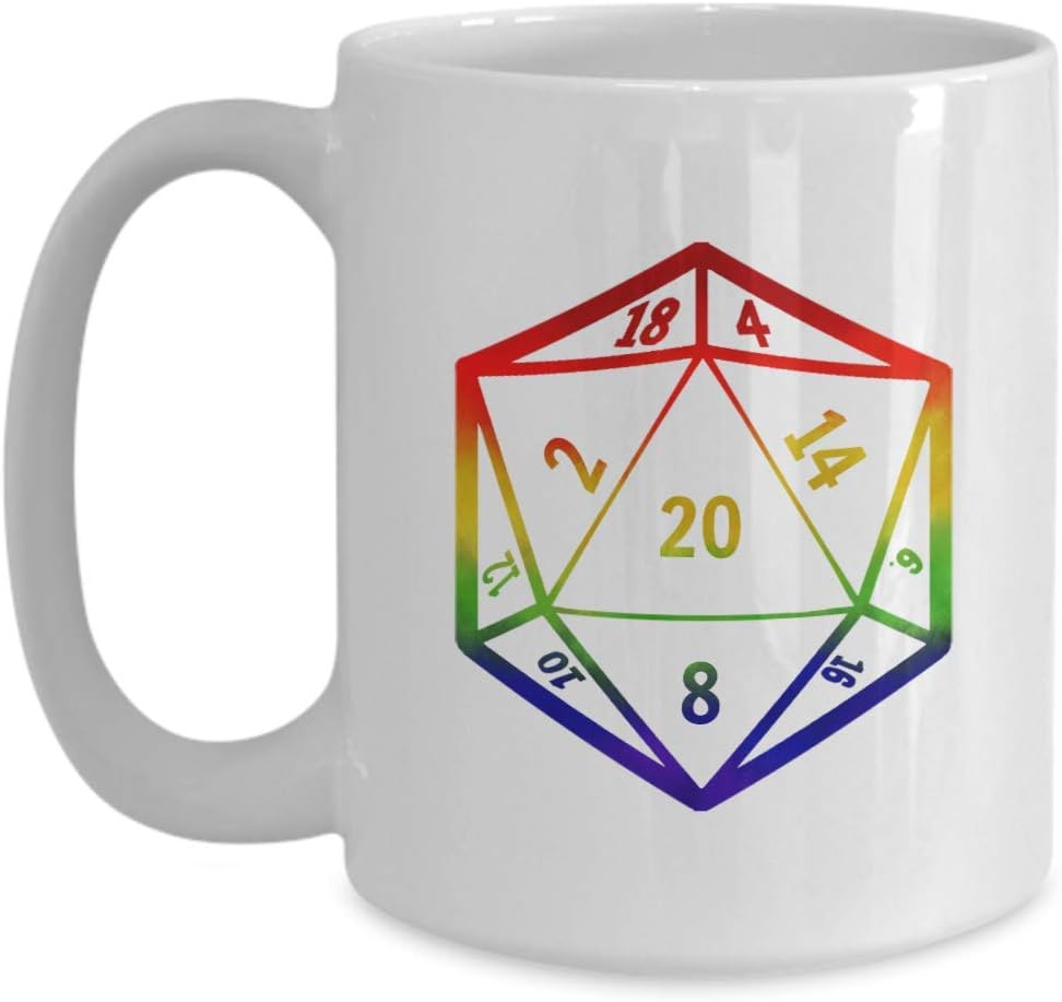 Novelty Rainbow D20 Mug novelty gift lgbtq gamer coffee cup dnd ally ...
