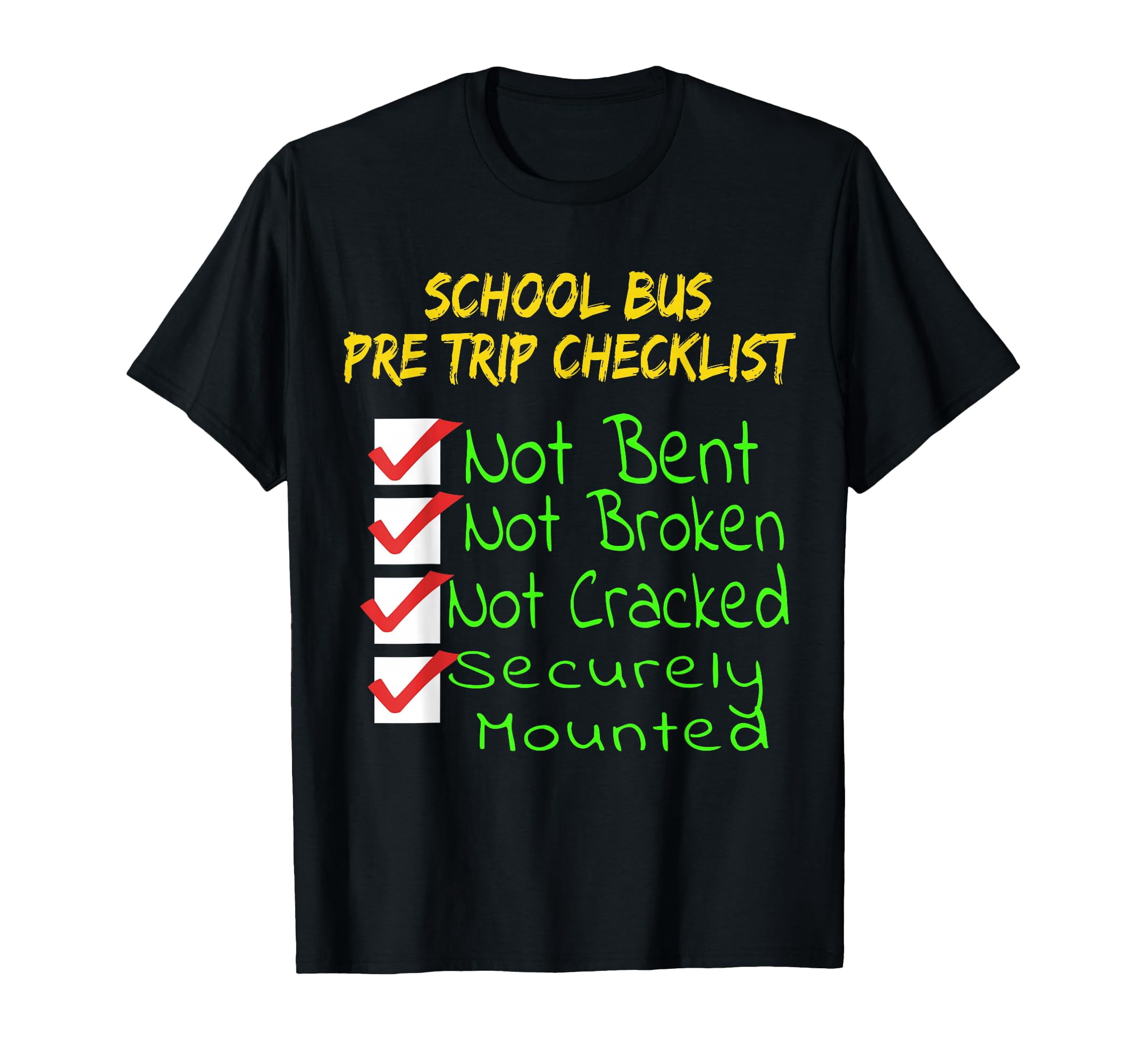 Novelty School Bus Driver PreTrip Checklist T-Shirt - Fun Reminder for ...