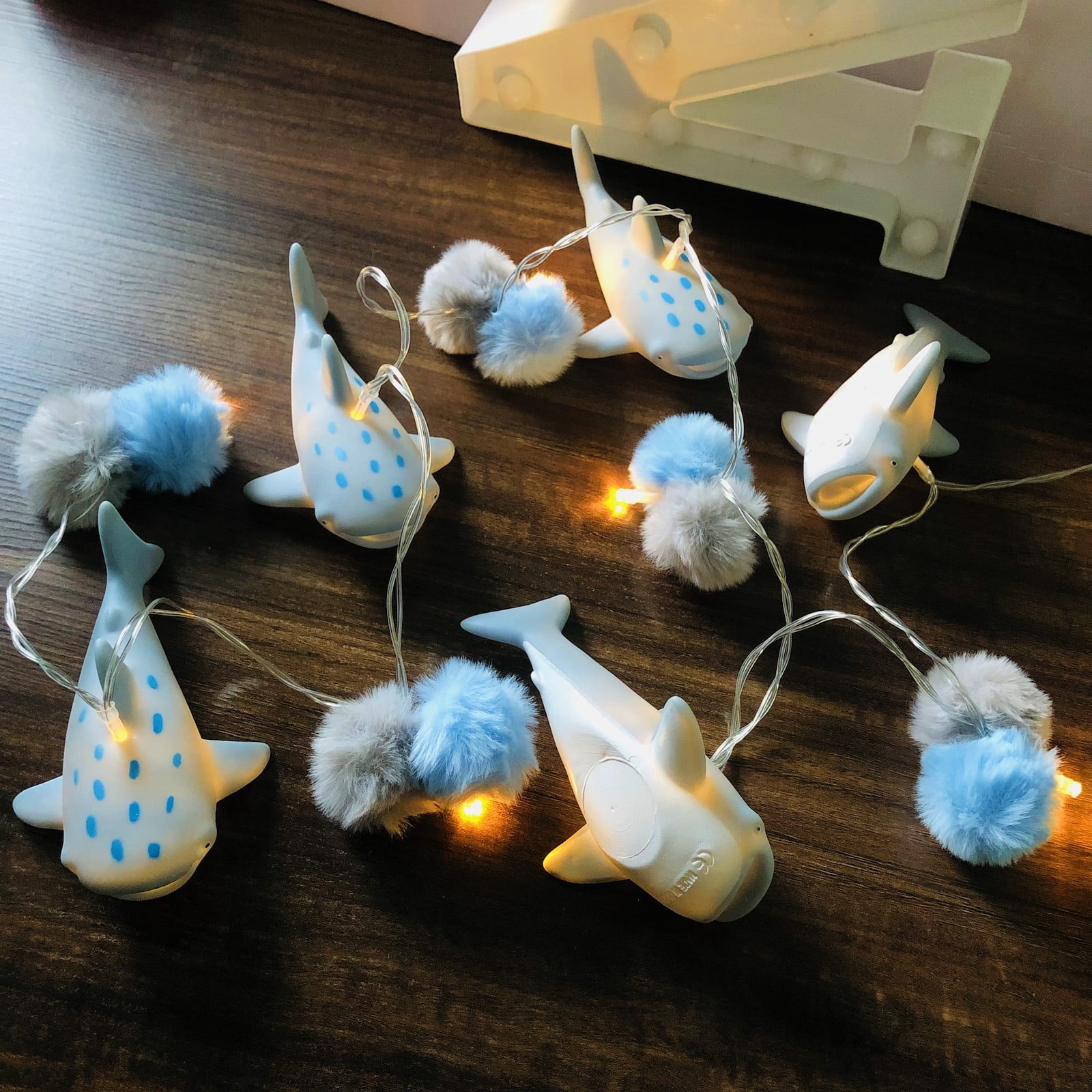 Novelty Shark Poms String Light Battery Operated LED Whale Shark Night ...