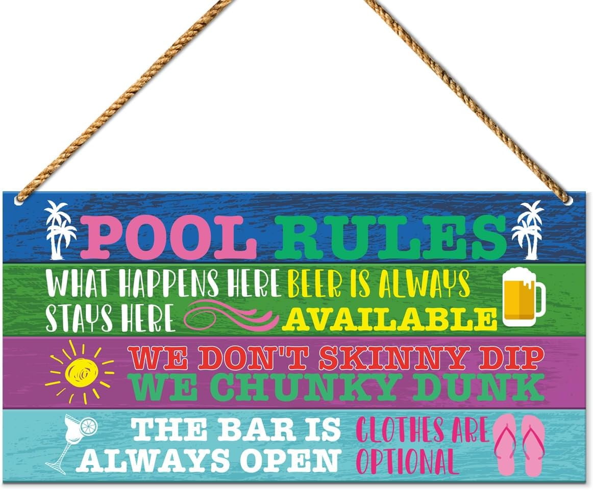 Novelty Summer Pool Wood Sign Outdoor Living Pool Rules Patio Decor for ...