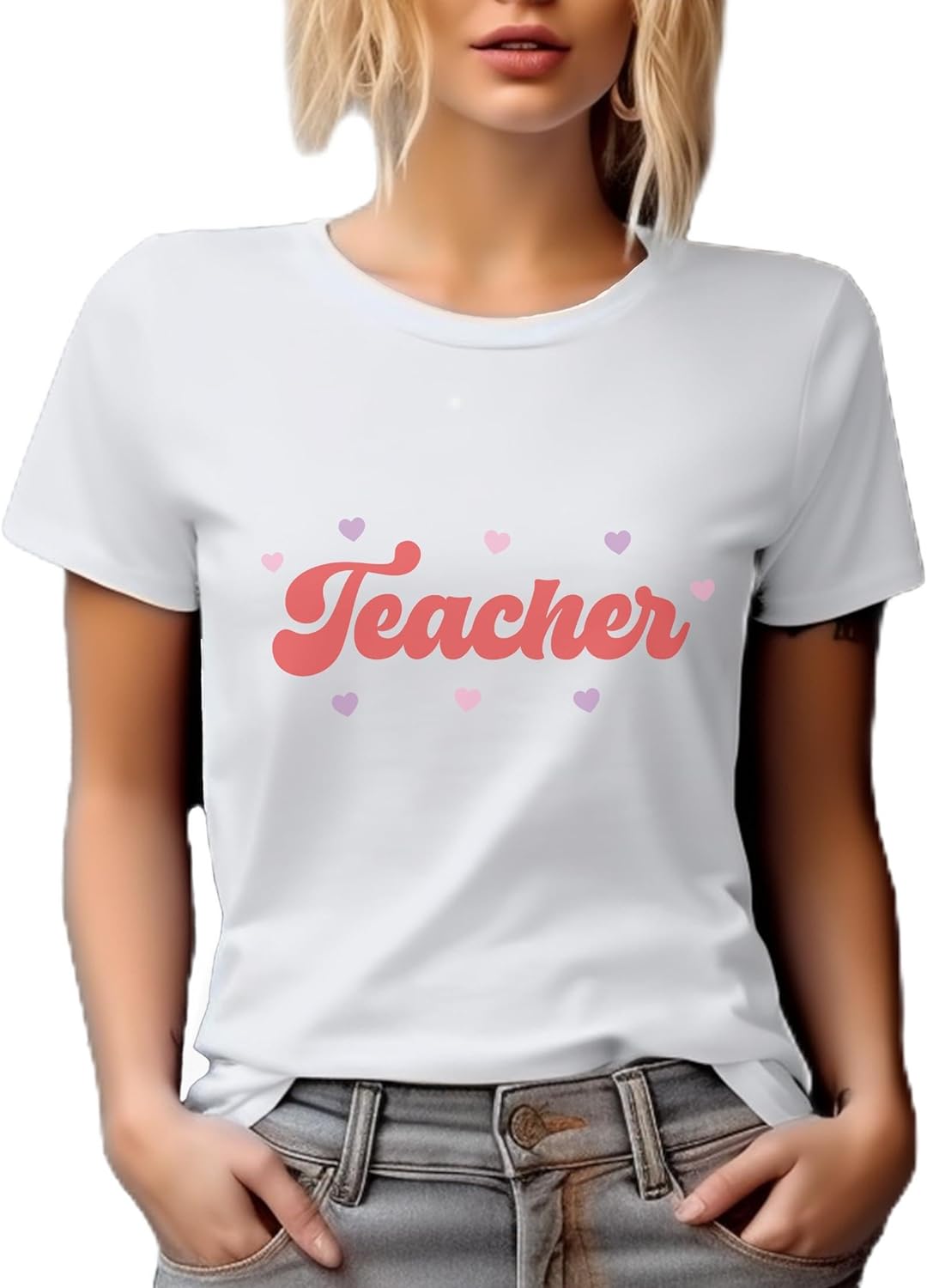 Novelty T-Shirt, Teacher Word with Hearts, Retro Valentine's Day Art ...