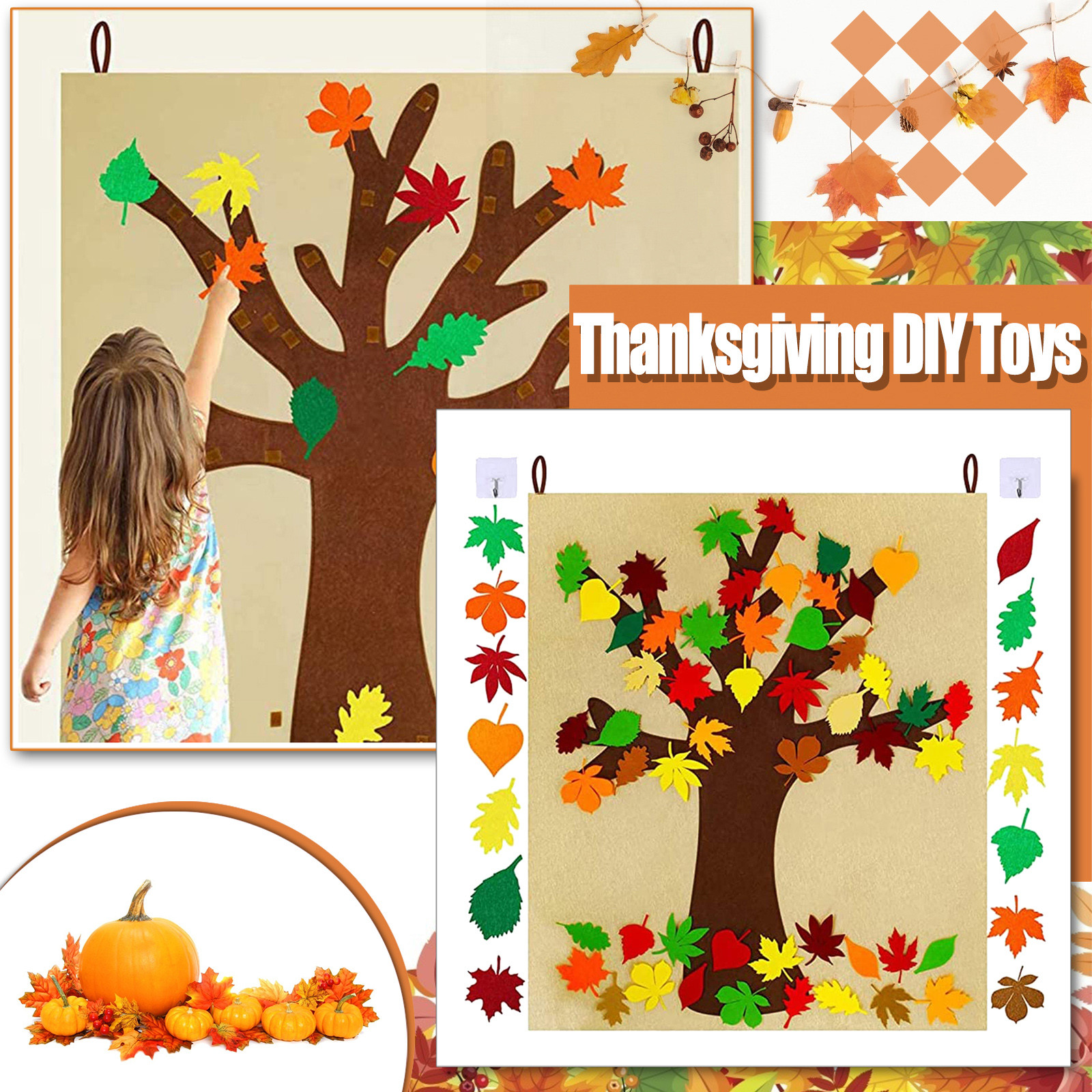 Novelty Thankful Tree Craft Kit, Felt Fall Tree Board with 52 pcs ...