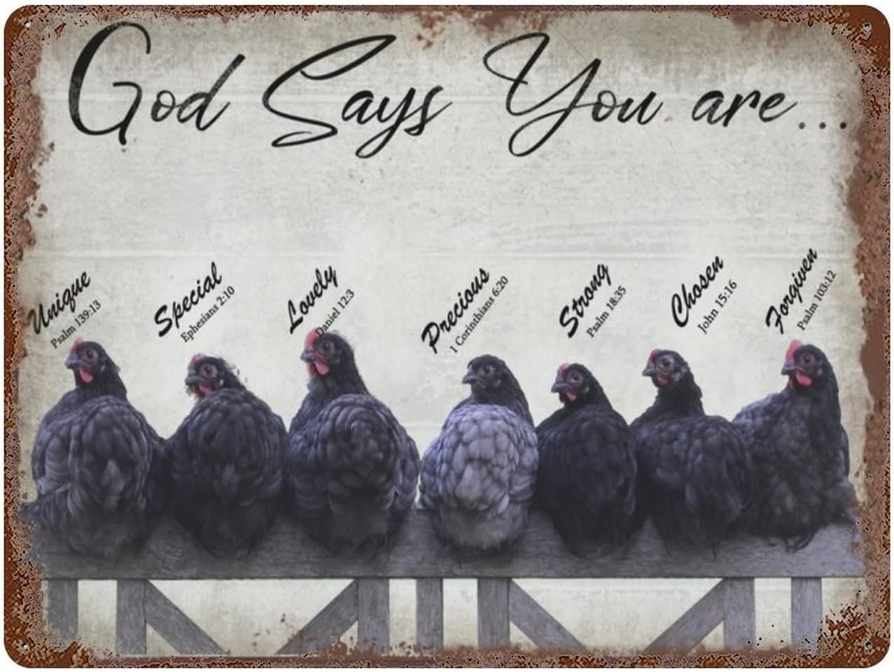 Novelty Tin Sign Chicken God Says You Are Wall Art - Inspirational ...