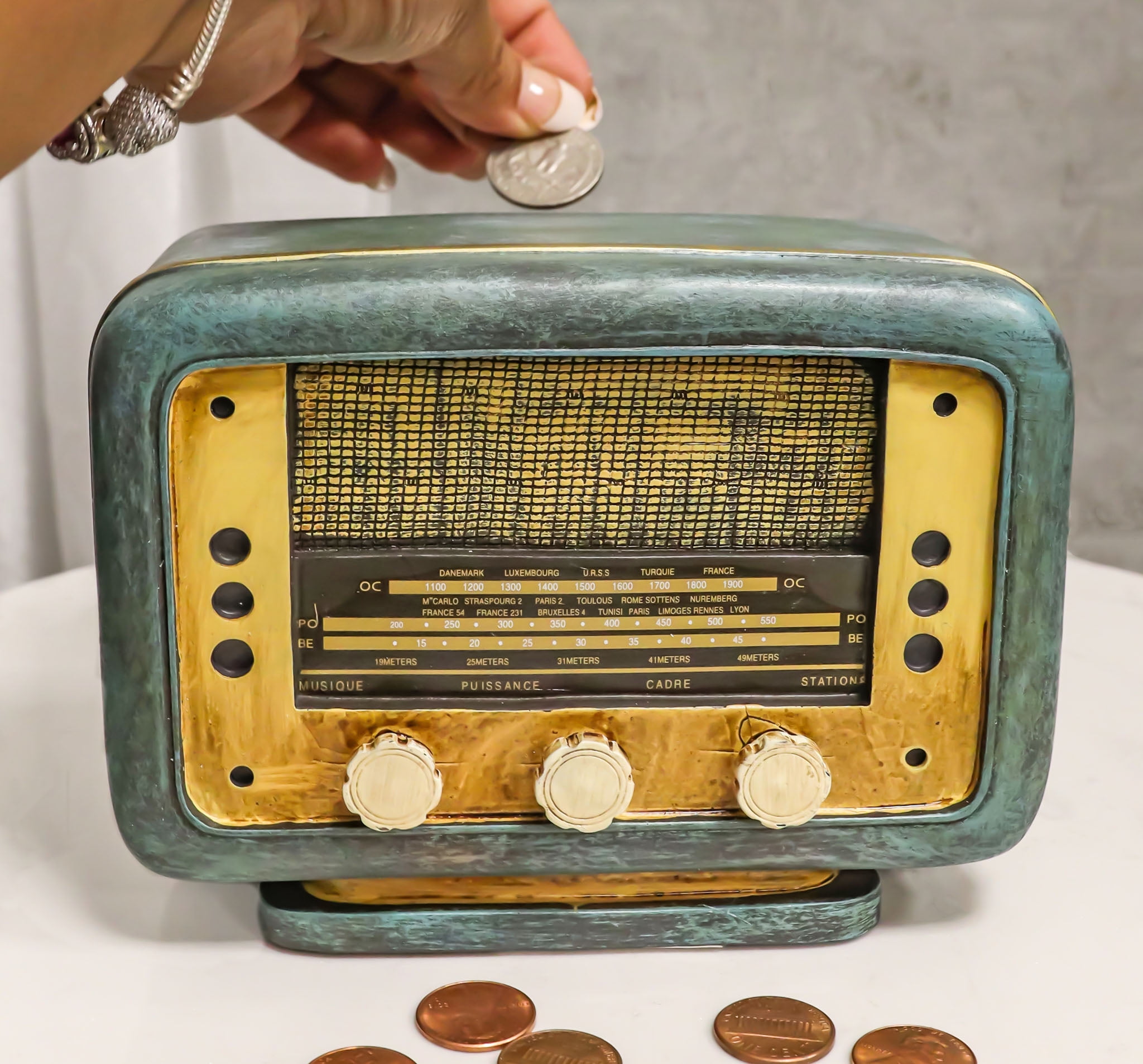 Novelty Vintage Retro Blue Antique Radio Player Money Coin Savings ...