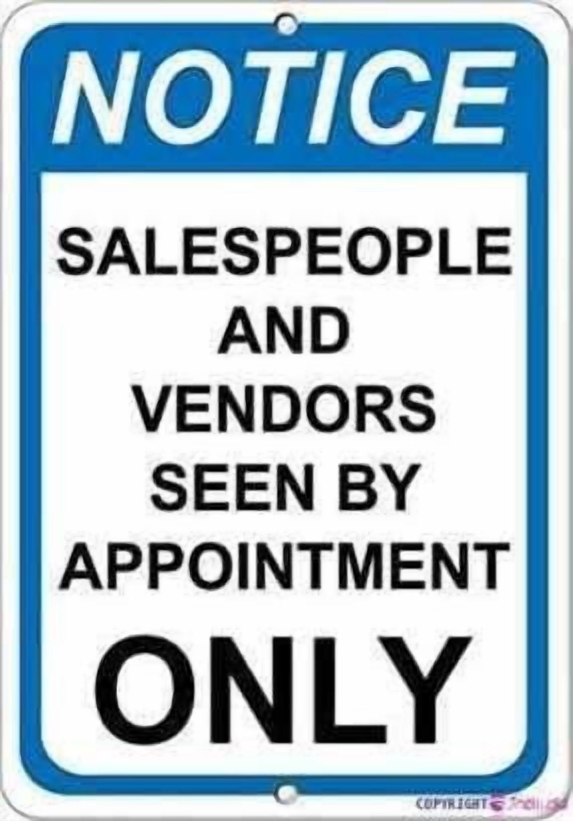 Novelty Warning Metal Tin Sign Notice Salespeople and Vendors Seen by ...