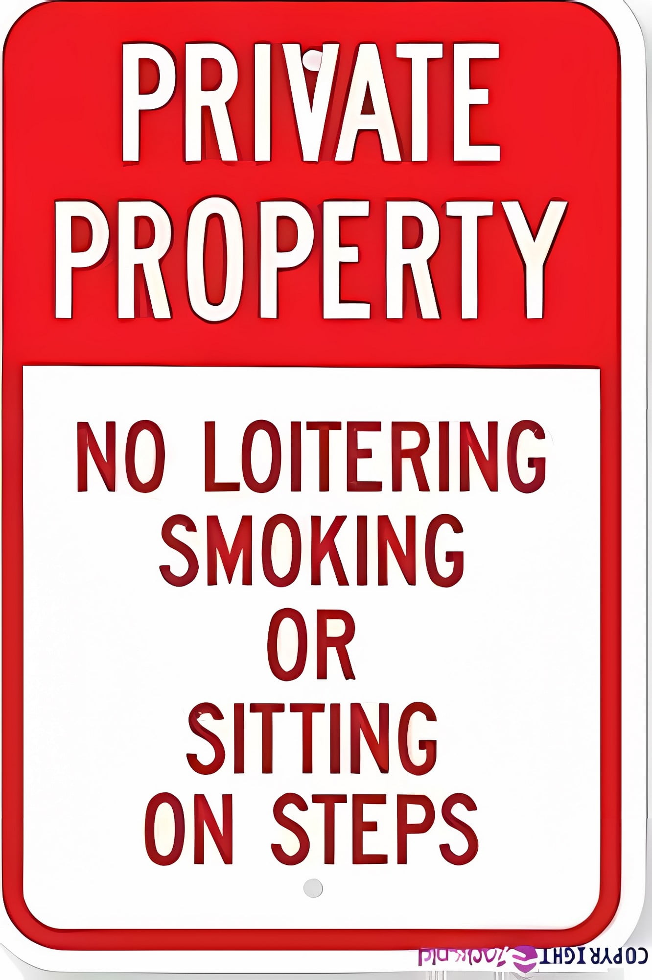 Novelty Warning Private Property No Loitering Smoking On Steps Tin Sign ...