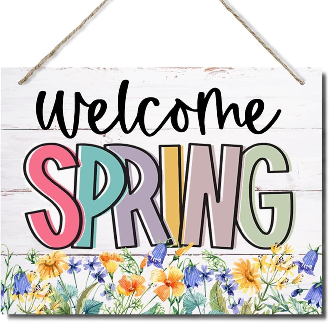 Novelty Welcome Spring Wood Sign Hanging Wood Plaque for Wall ...