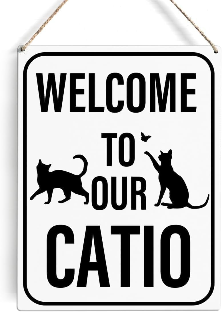 Novelty Welcome to Our Catio Signs Wall Decor Rustic Cat Lovers Wooden ...