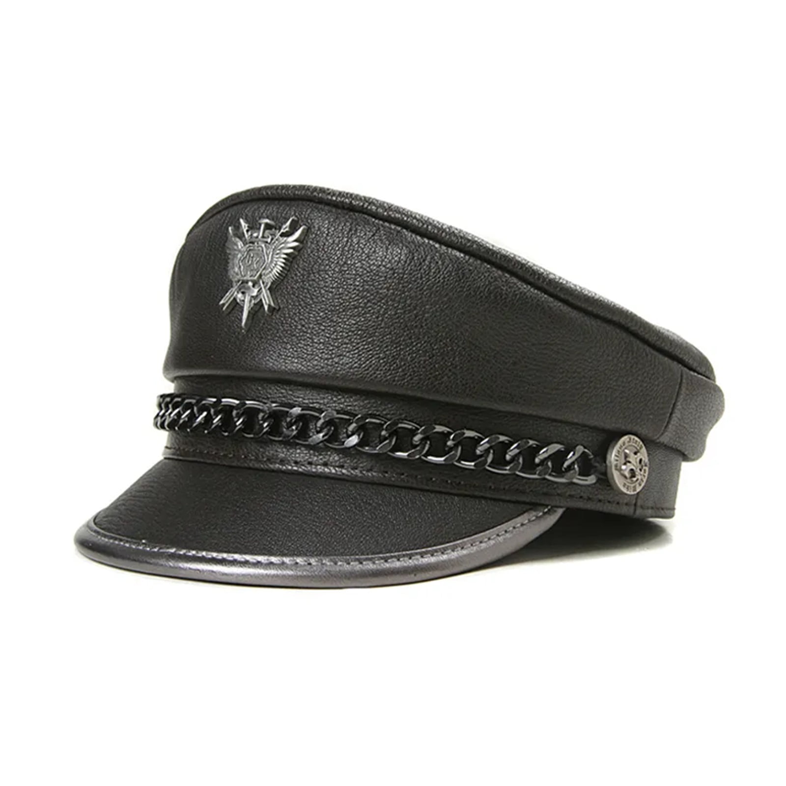 Novelty Winter Men's Genuine Leather Hat Male Flat Top Badge Locomotive ...