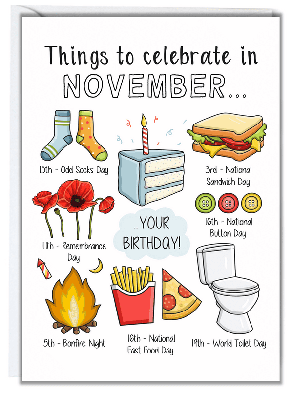 November Celebration Card – Fun Facts for Each Day – Blank Inside for ...