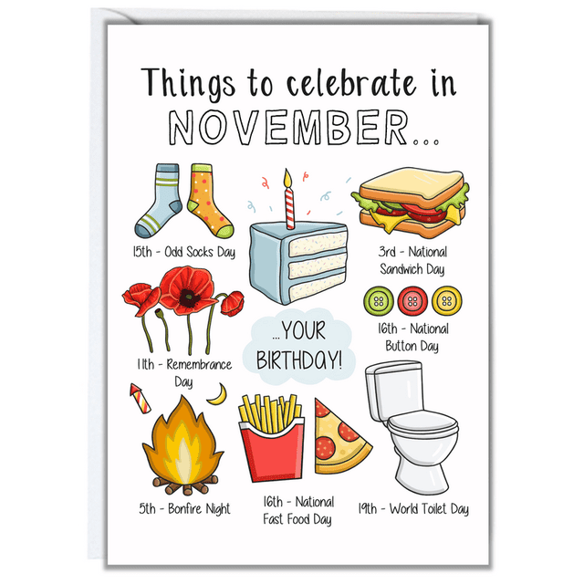 November Celebration Card – Fun Facts for Each Day – Blank Inside for ...