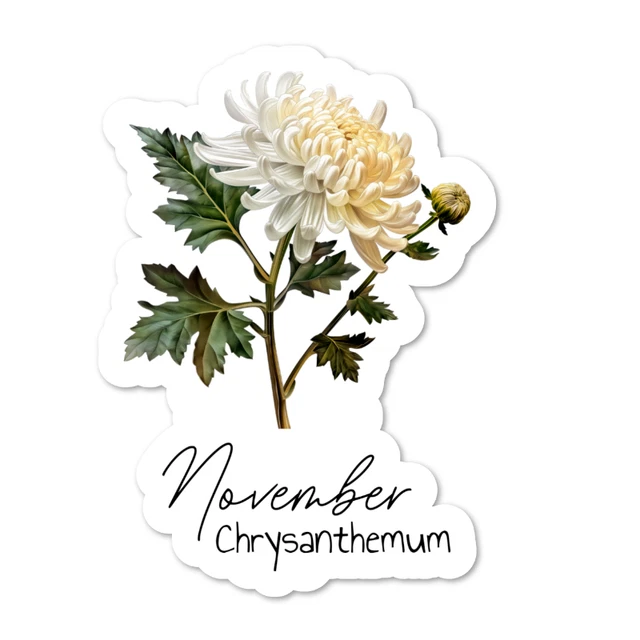 November, Chrysanthemum Sticker, Water Resistant, Scrapbooking ...