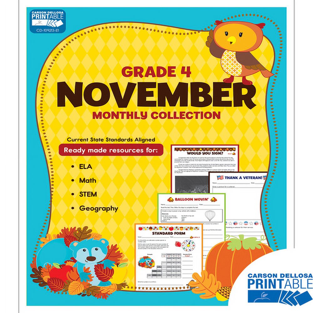 November Monthly Printable Collection Grade 4 - Walmart.com