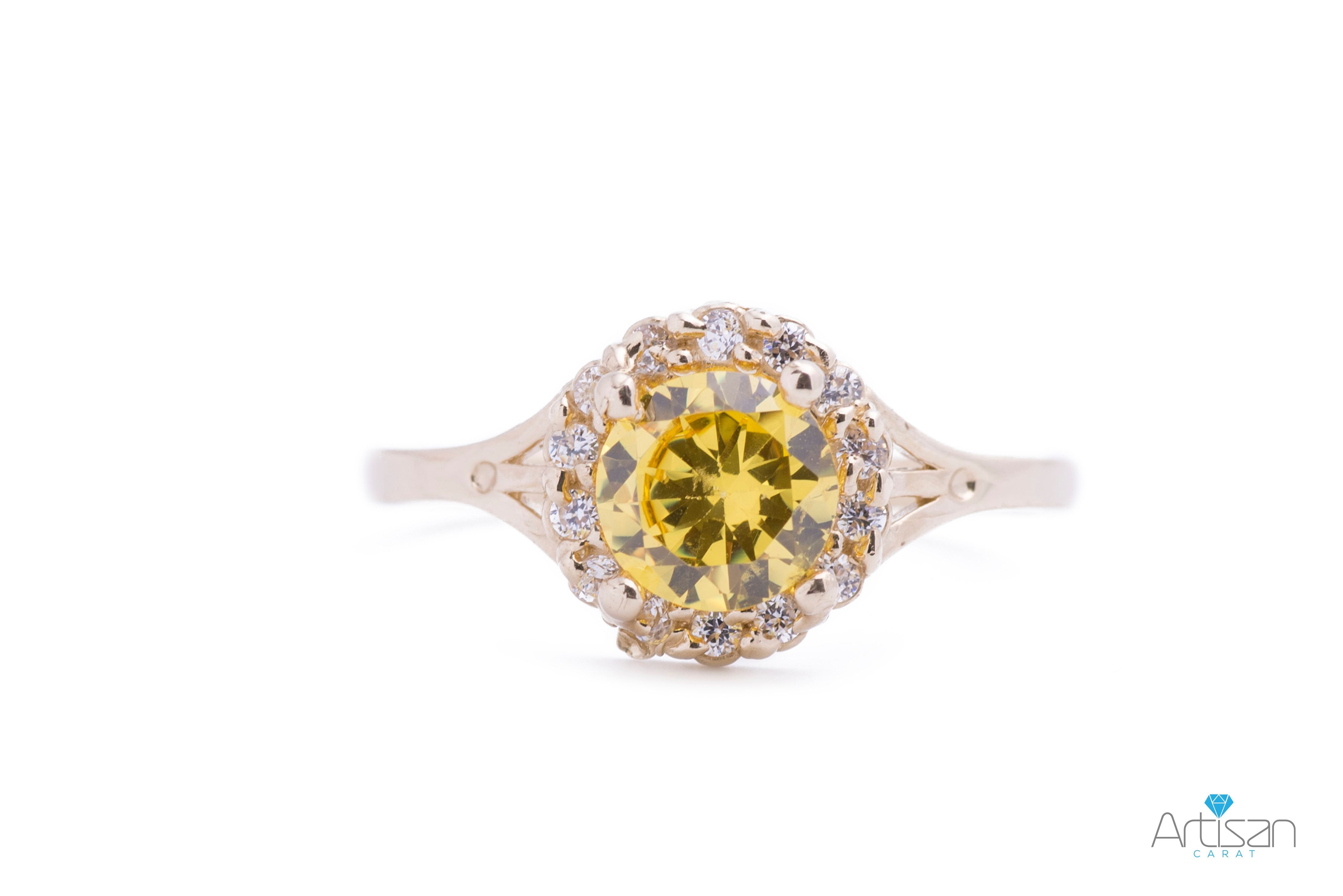 November Yellow Topaz CZ Gem Birthstone Ring in 14k Yellow Gold ...