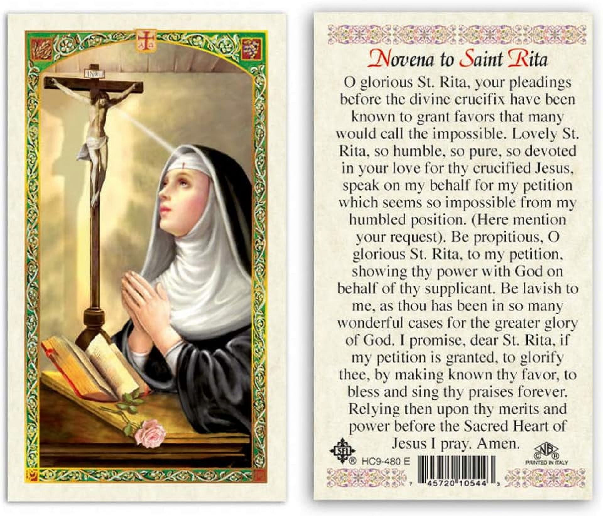 Novena to Saint Rita Laminated Prayer Cards - Pack of 25- English ...