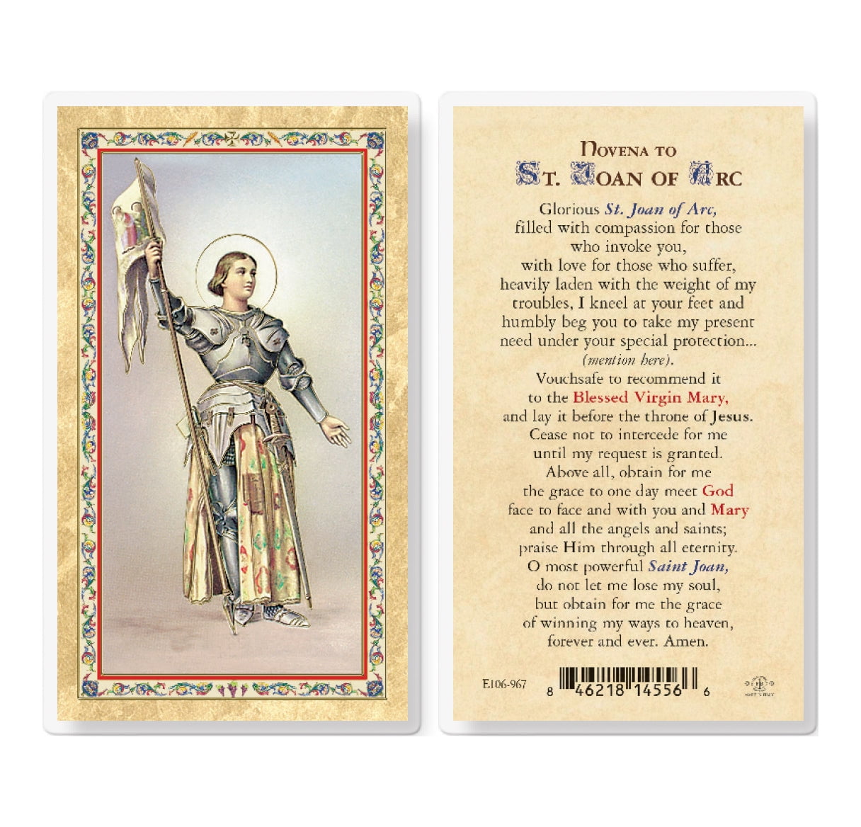 Novena to St. Joan of Arc Gold-Stamped Laminated Catholic Prayer Holy ...