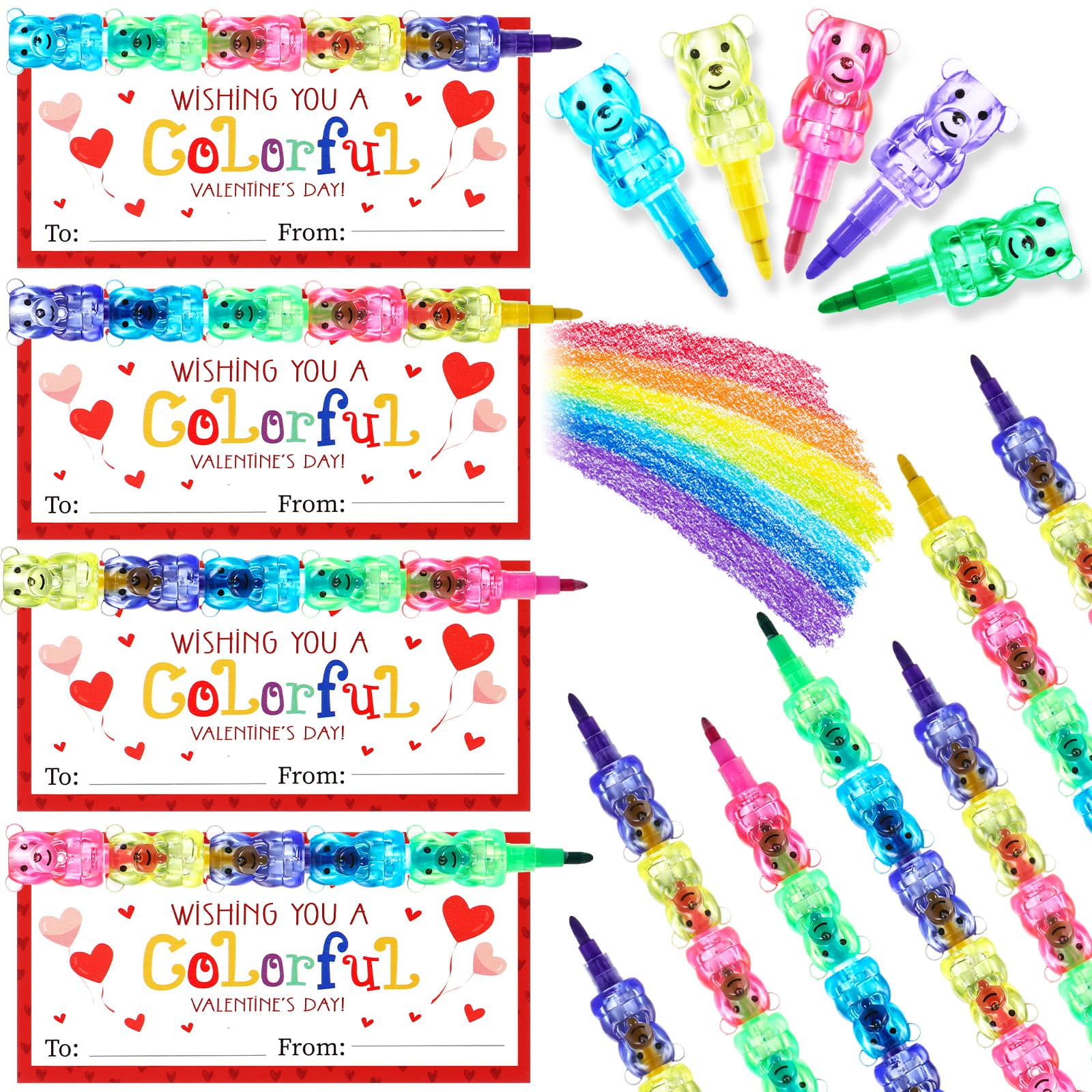 Noveread 24 Valentines Cards and Stacking BSL1 Crayons 24 Pcs 5 Colors ...