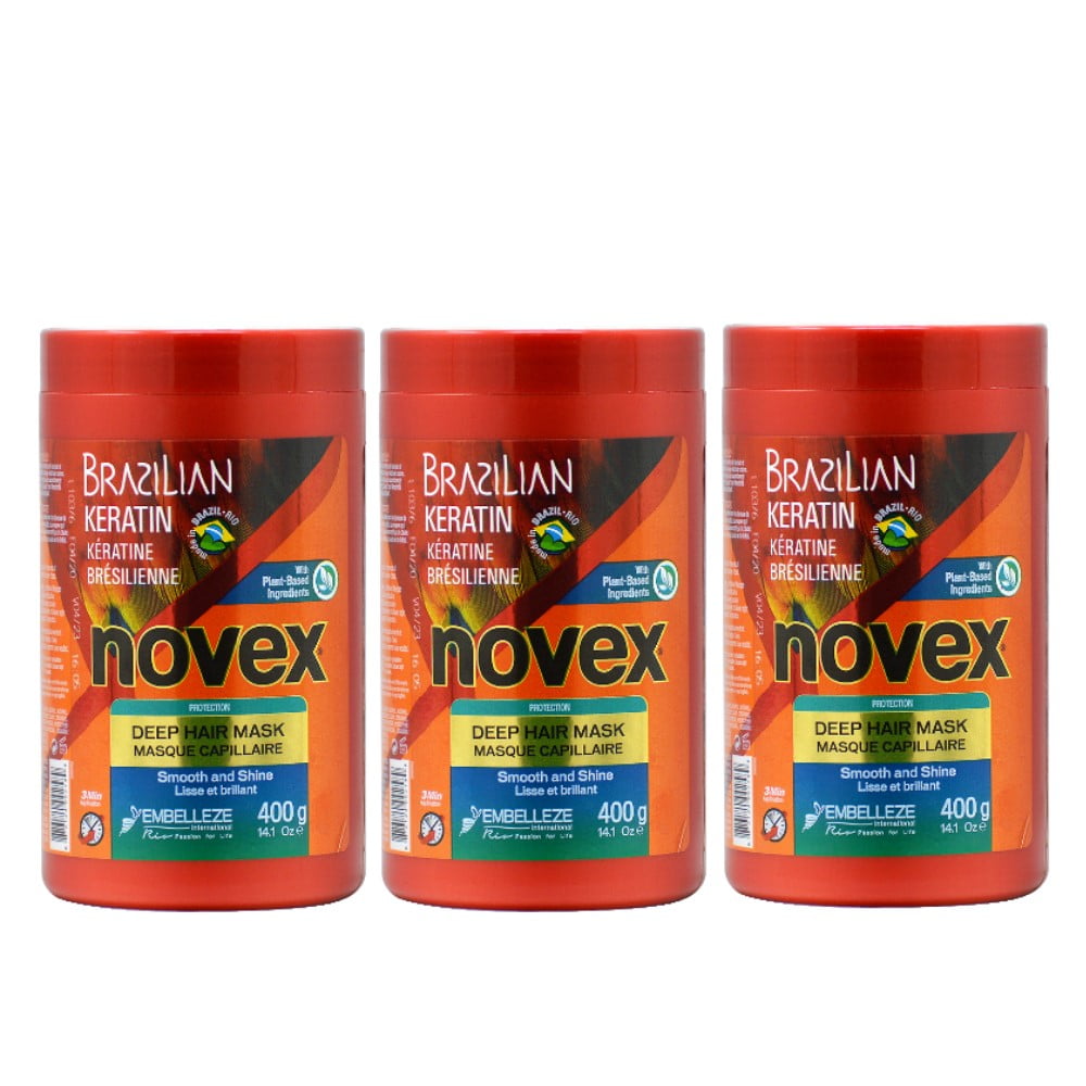 Novex Brazilian Keratin Deep Hair Mask 14oz (Pack of 3) + 3 Processing ...