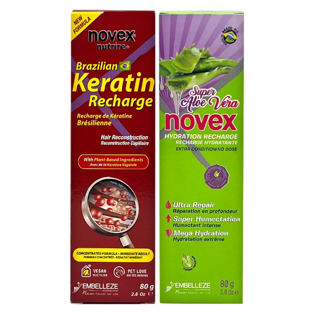 Novex Brazilian Keratin Recharge 2.8oz + Super Aloe Vera Recharge 2.8oz ...
