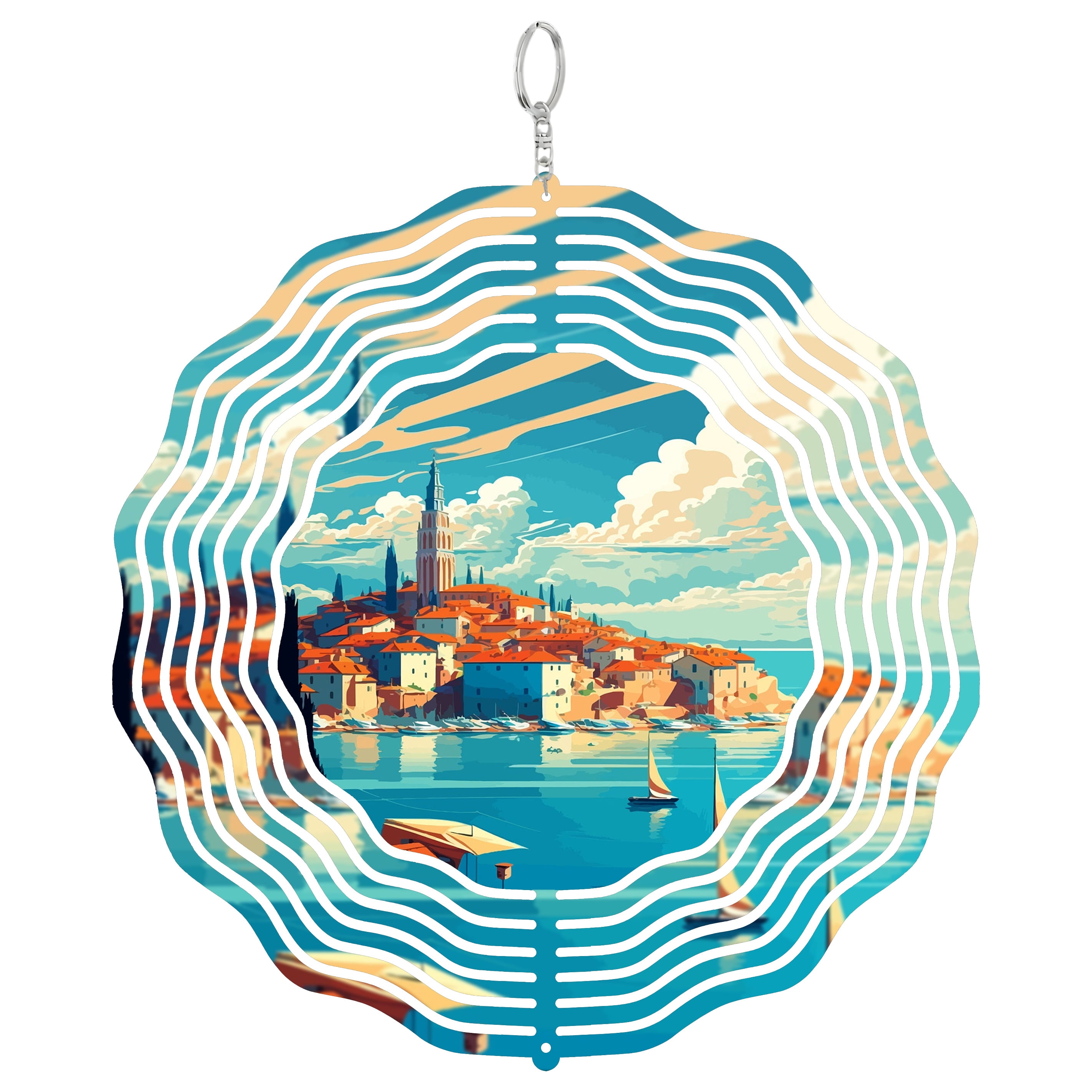 Novigrad Croatia Wind Spinner, 3D Kinetic Istria Coast Yard Art Outdoor ...