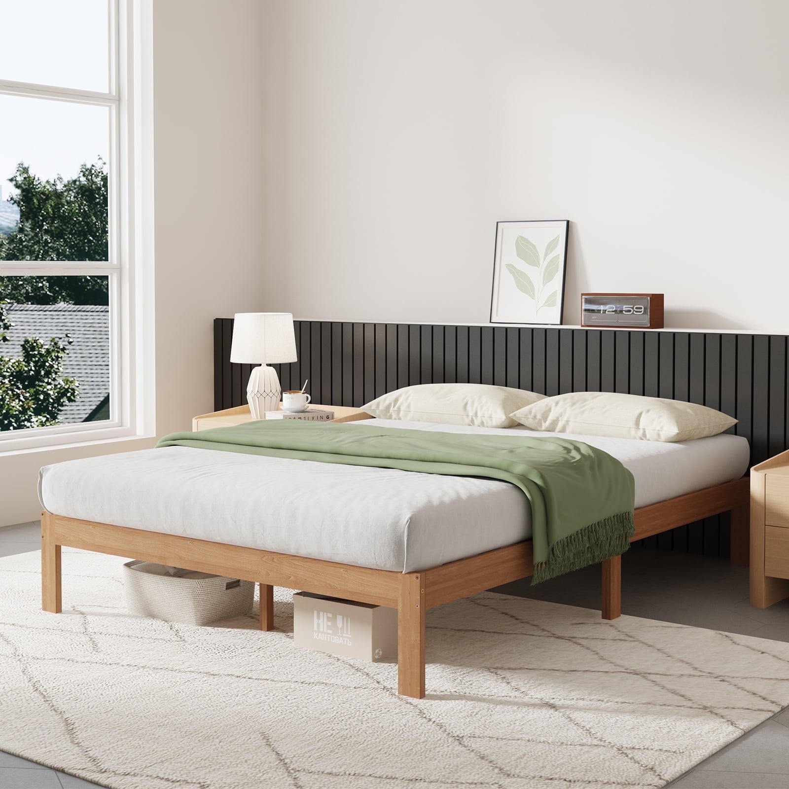 Novilla 12 Inch Wooden Full Size Bed Frame, Walnut Wood Platform Bed ...