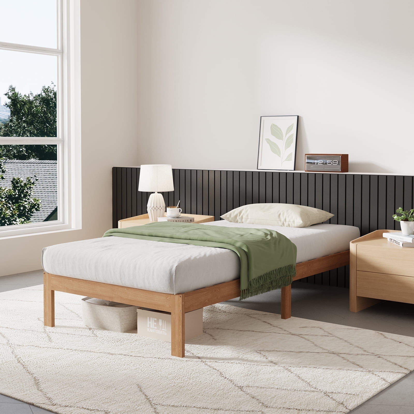 Novilla 12 Inch Wooden Twin Bed Frame, Classic Solid Wood Platform Bed ...