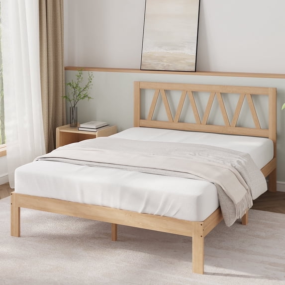 Novilla 12" Solid Wood Bed Frame,Full,Natural - Walmart.com