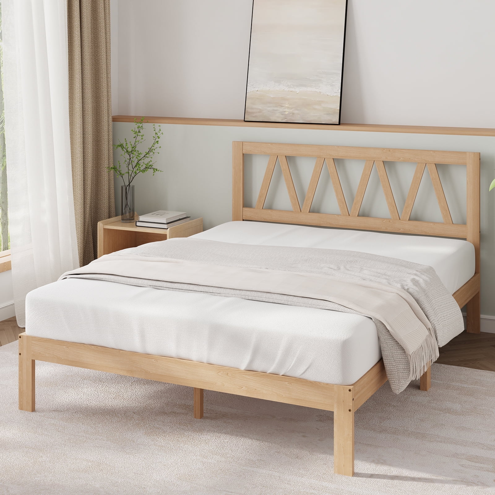 Novilla 12" Solid Wood Bed Frame,Queen,Natural - Walmart.com