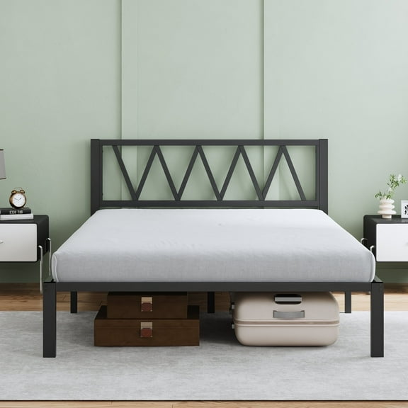 Leah Platform Bed Frame with Headboard, No Box Spring Needed, Slat ...